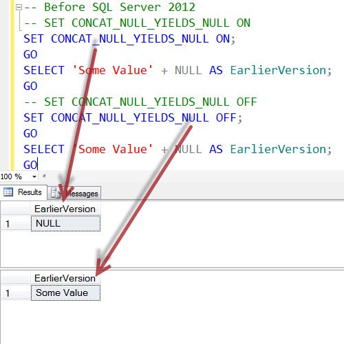 SQL SERVER Interesting Observation Of CONCAT NULL YIELDS NULL And
