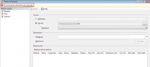 Sql Server Ssms Error During Restore No Backupset Selected To Be Restored Sql Authority