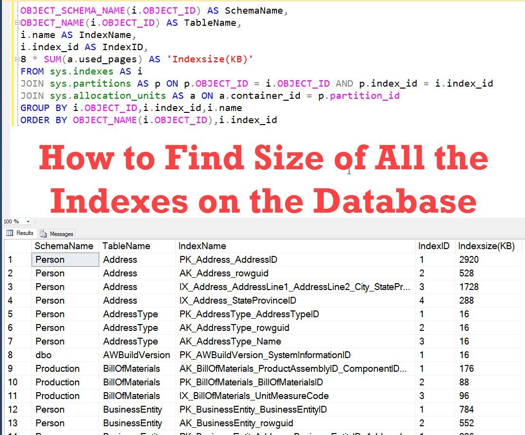 How To Find Size Of All The Indexes On The Database Interview 