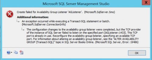 Sql Server Alwayson Availability Group Listener This Tcp Port Is Already In Use Sql