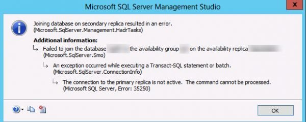 SQL SERVER - Always On Availability Group Error 35250: The Connection ...
