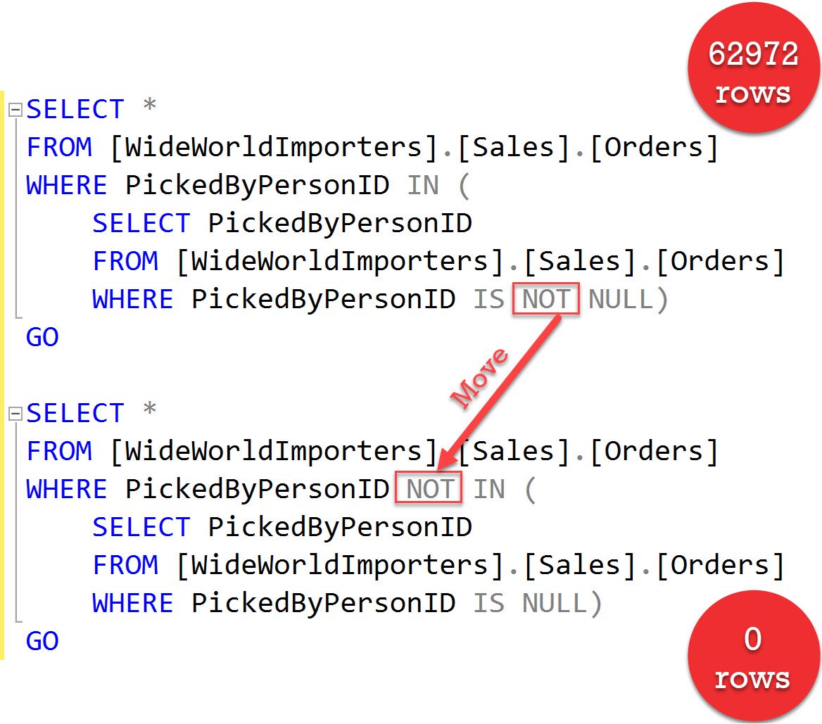 SQL Puzzle IN And IS NOT NULL Strange Results SQL Authority With 